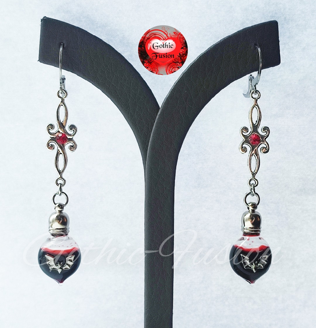 Vampire Blood Vial Art Deco Gothic Earrings, Blood Bottle Jewellery ...