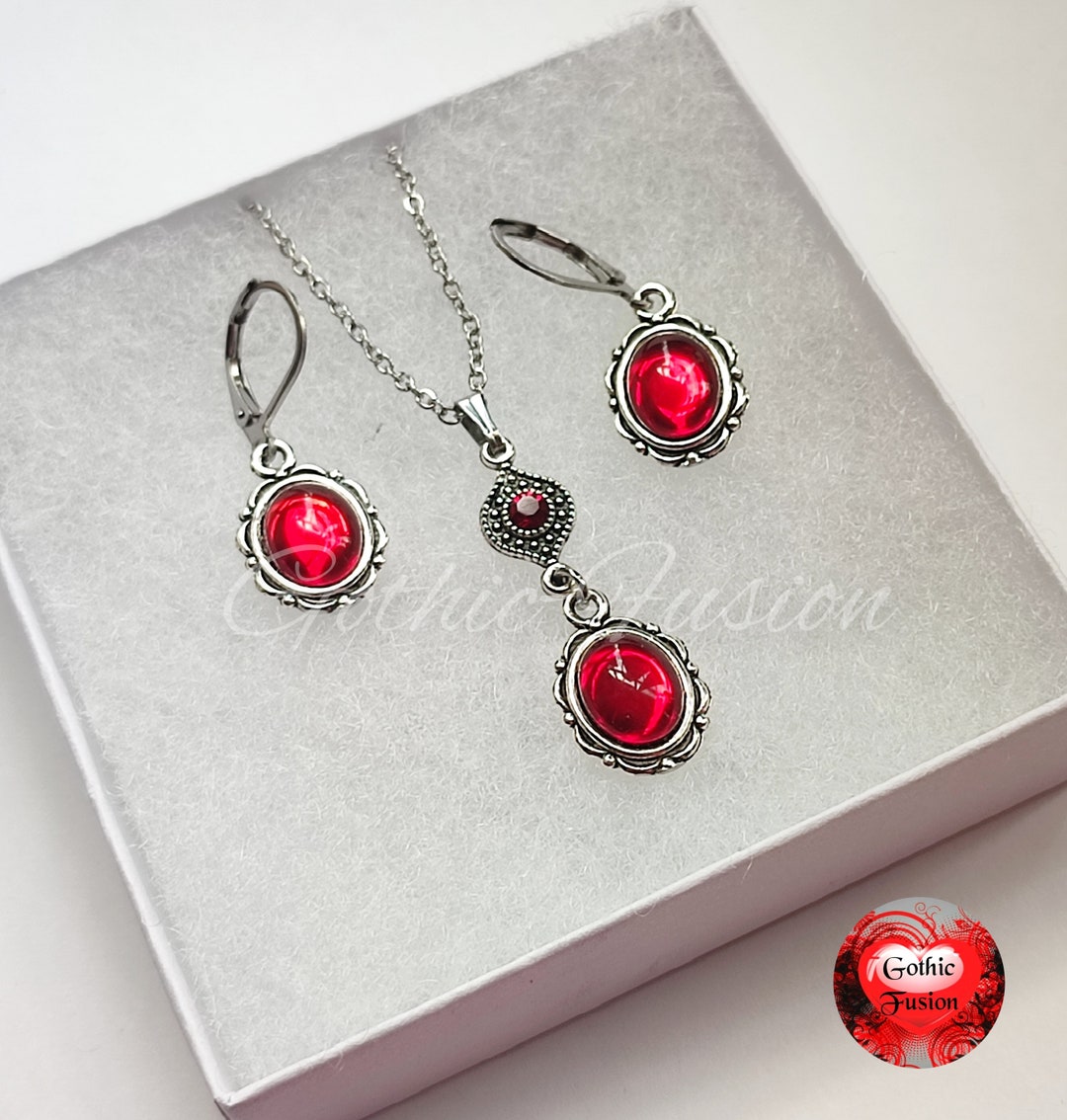 Ruby Red Gothic Wedding Jewelry Victorian Deco Necklace Earrings 2 ...