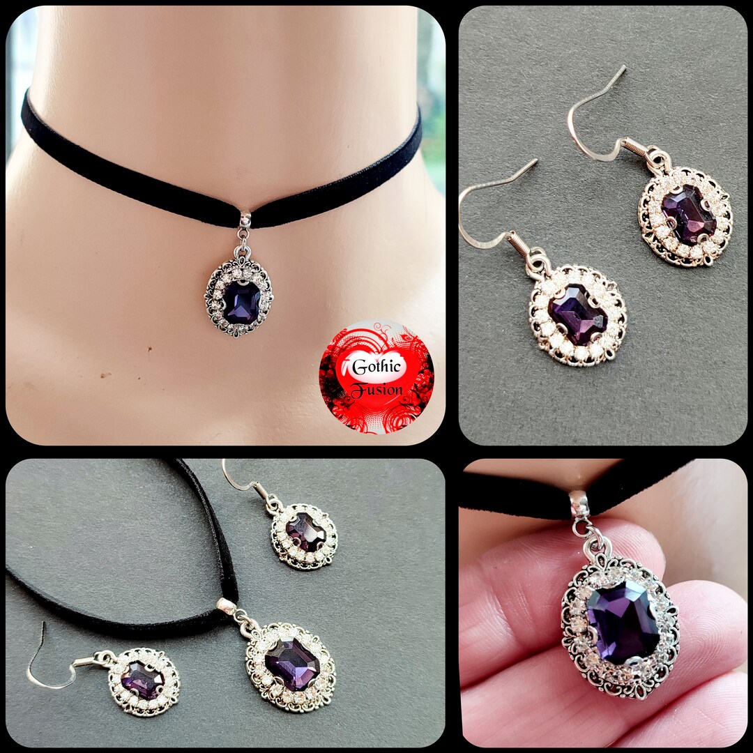 Victorian Gothic Purple Black Velvet Choker, Vampire Bride, Gothic ...