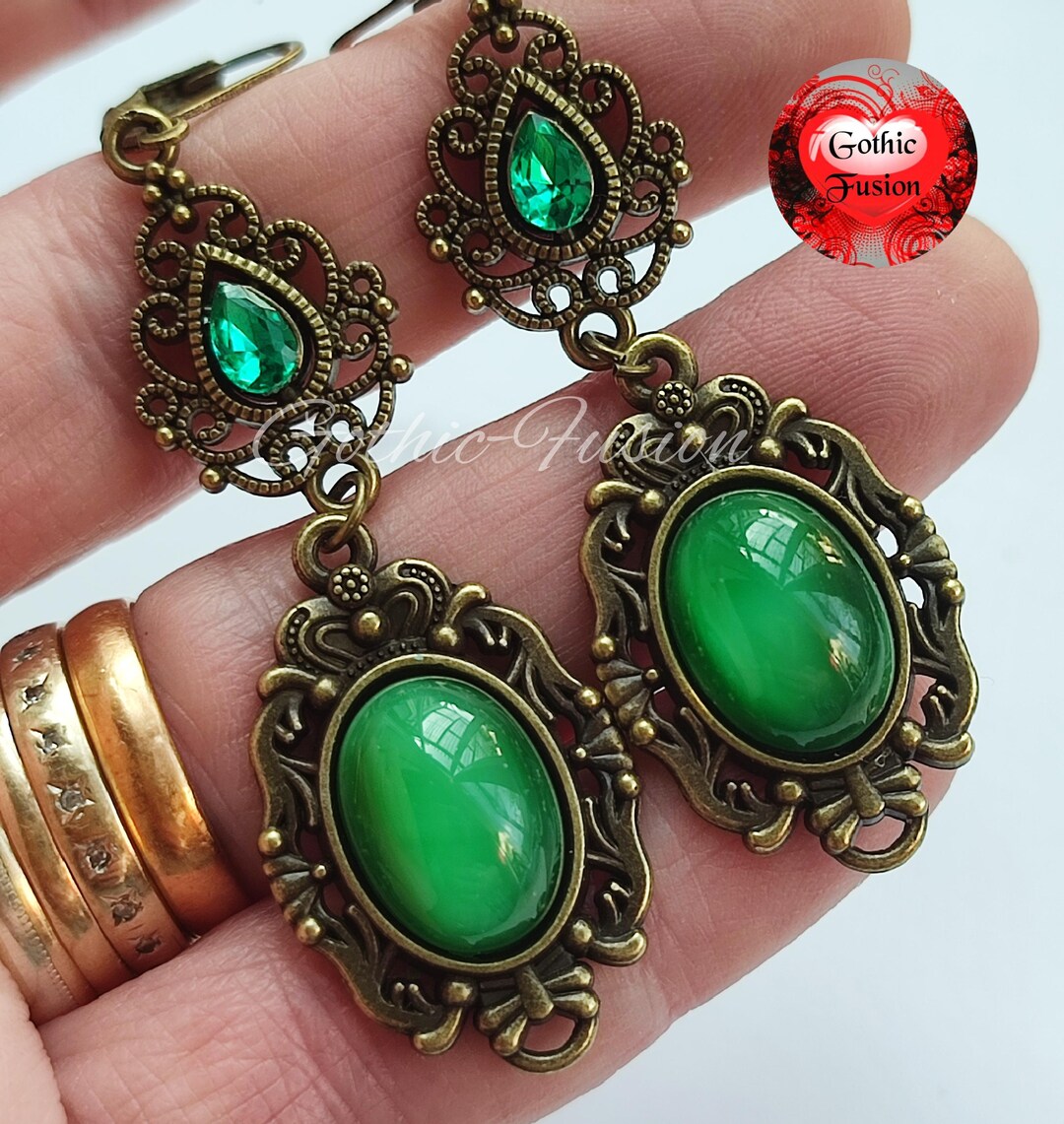 Victorian Gothic Tudor Vintage Green Earrings, Medieval Governess ...