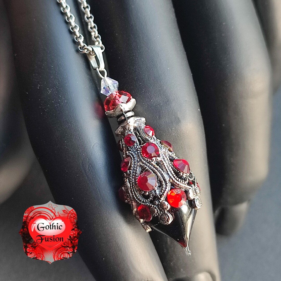 Ember Ornate Red Crystal Vampire Vial Pendant Necklace, Eternal Lovers ...