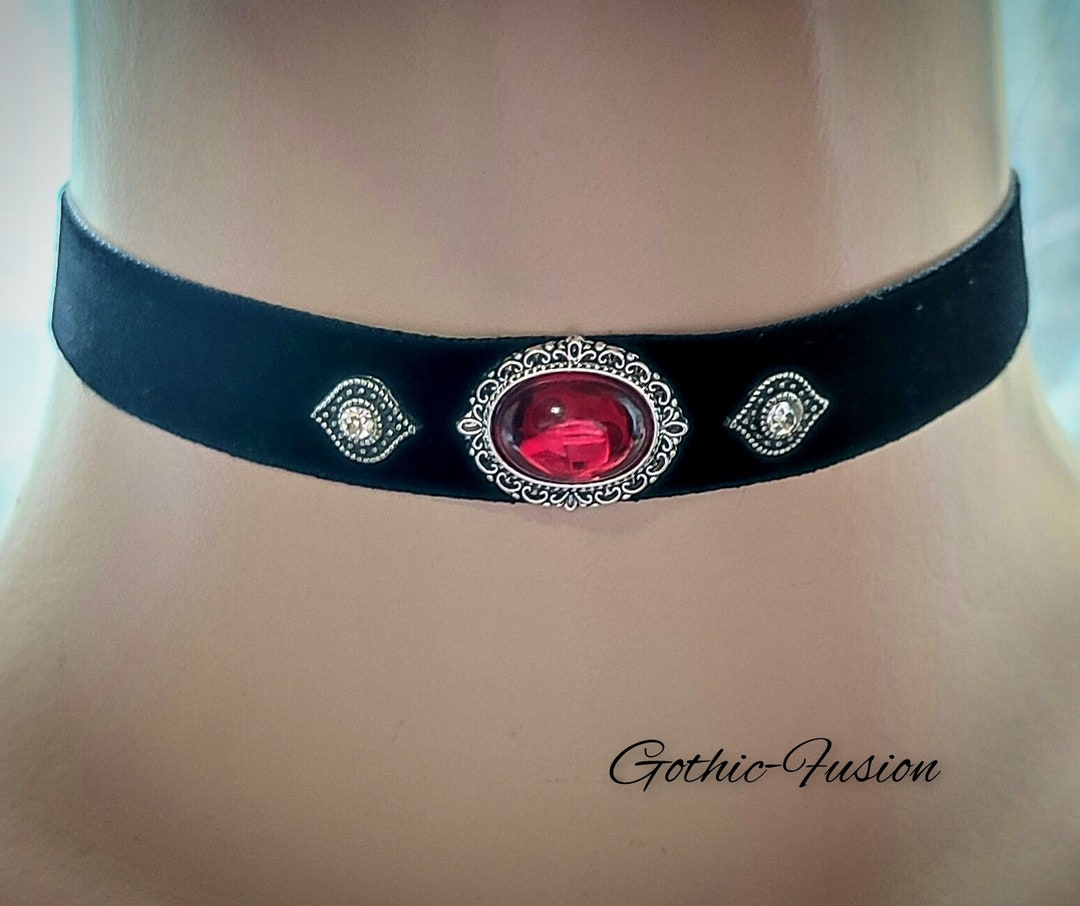 Ruby Red Ornate Black Velvet Gothic Vampire Choker, Dracula's Bride ...