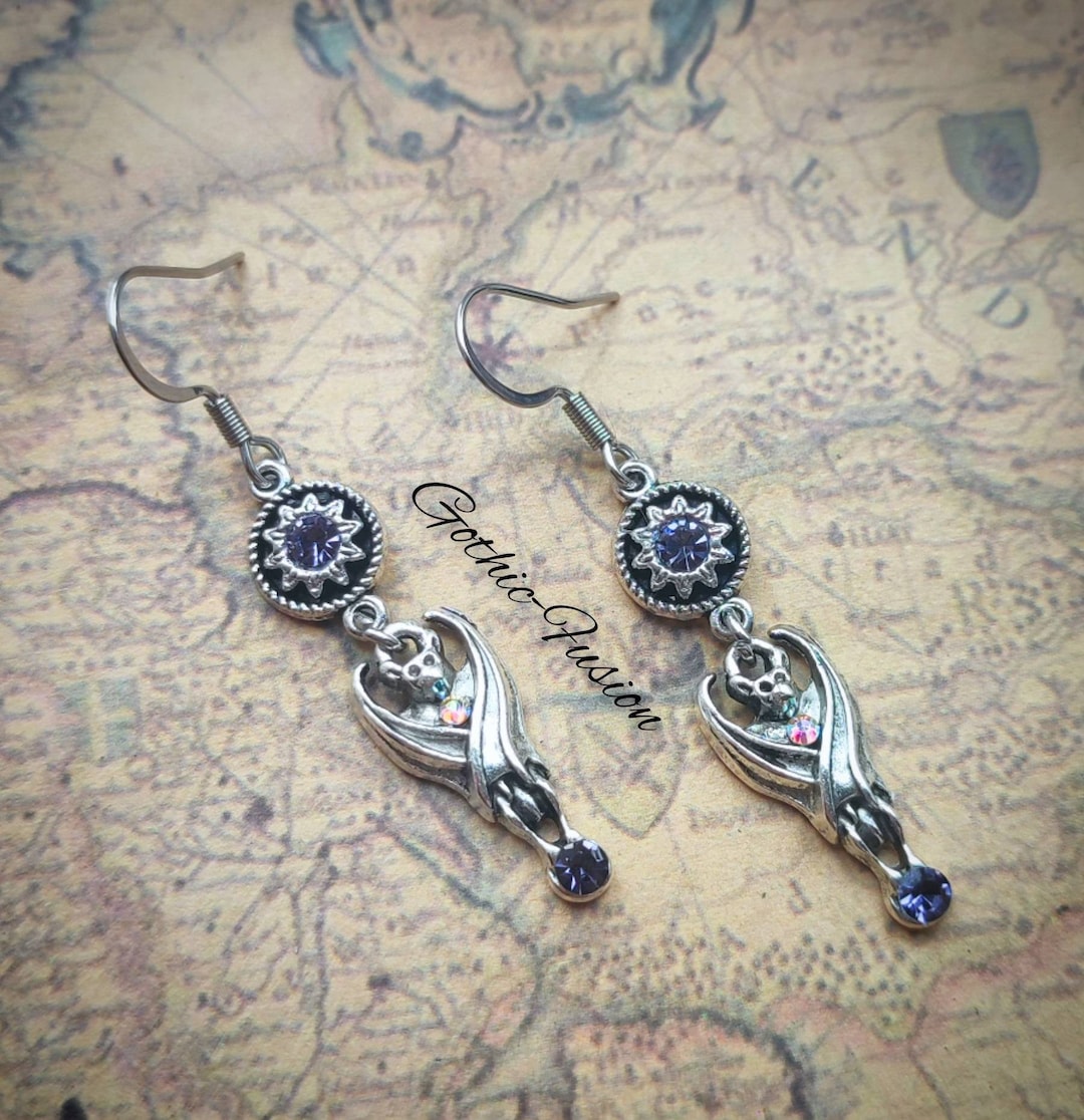 Purple Vampire Bat Dangle Earrings: Gothic Rhinestone Jewelry - Etsy