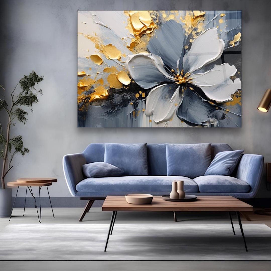 Abstract Flower Horizontal Glass Wall Art, Modern Tempered Glass Panels ...