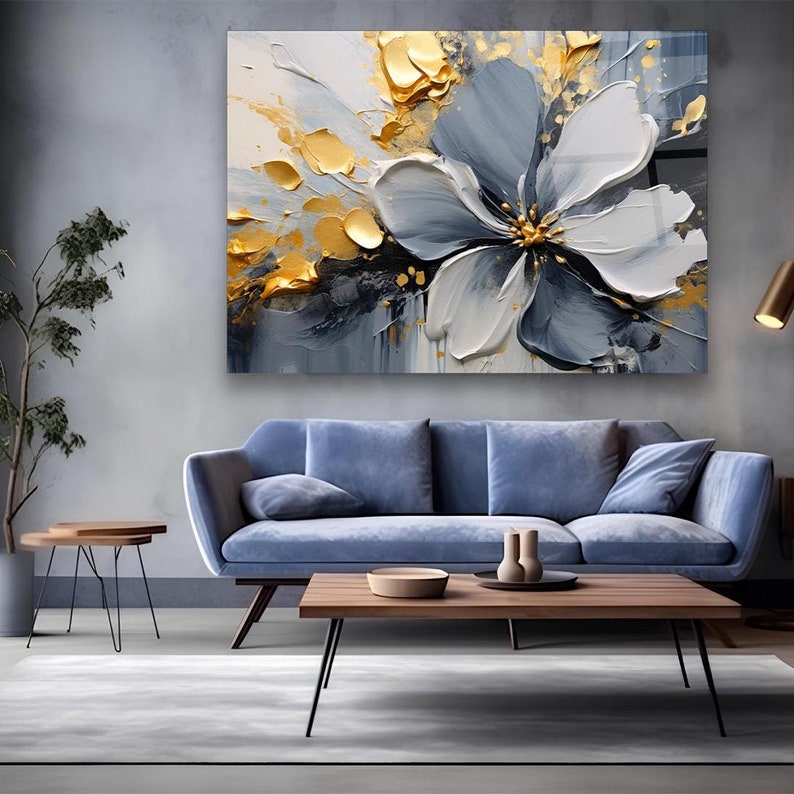Abstract Flower Horizontal Glass Wall Art, Modern Tempered Glass Panels ...