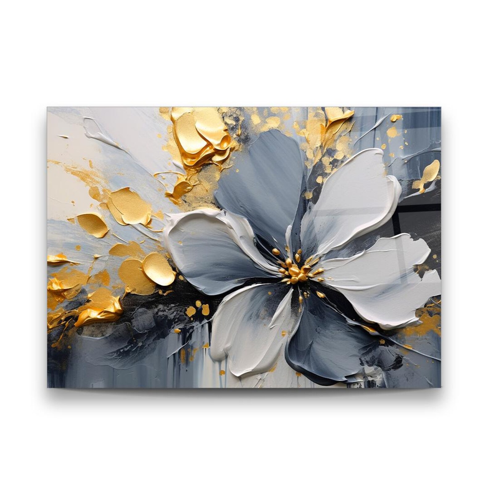 Abstract Flower Horizontal Glass Wall Art, Modern Tempered Glass Panels ...