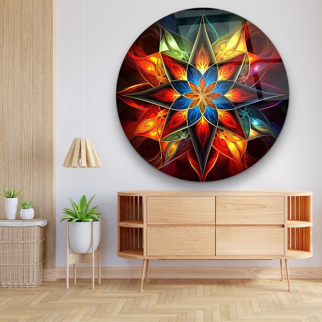 Fractal Pattern Round Glass Wall Art, Modern Tempered Glass Panels ...