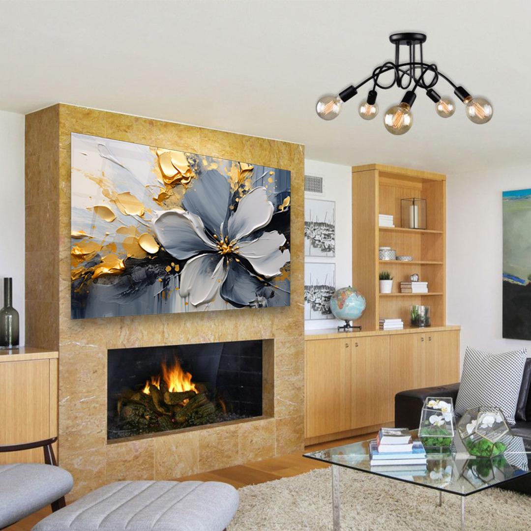 Abstract Flower Horizontal Glass Wall Art, Modern Tempered Glass Panels ...