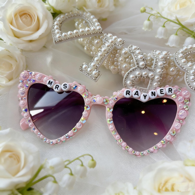 Custom Pearl Bridal Sunglasses, Bride to Be Crystal Glasses, Hen Do ...