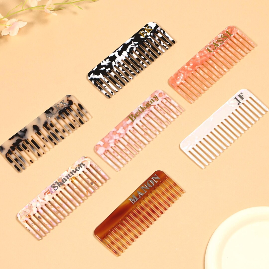 Custom Name Caramel Hair Comb, Personalized Initials Acetate Hair Comb ...