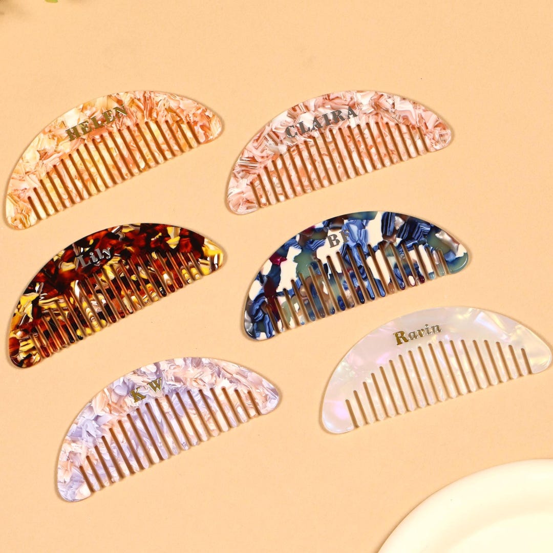 Custom Name Initial Acetate Half-moon Comb, Personalized Mini Colorful ...