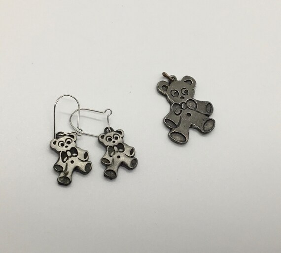 Vintage Teddy Bear Pewter Necklace & Earring Set. Rar… - Gem