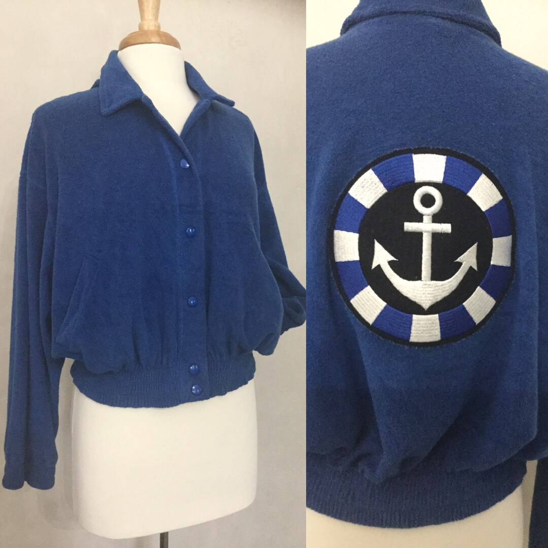 Vintage 80’s Blue Sailor Jacket. Anchor. Nautical Jacket. Summer Beach ...