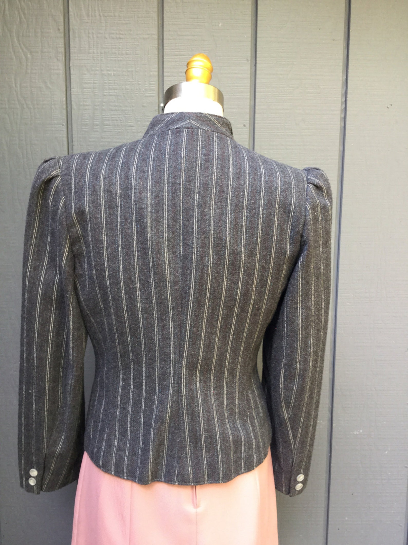 Vintage Grey Wool Blazer. 80's Secretary Blazer. Puff Sleeve Suit Coat ...