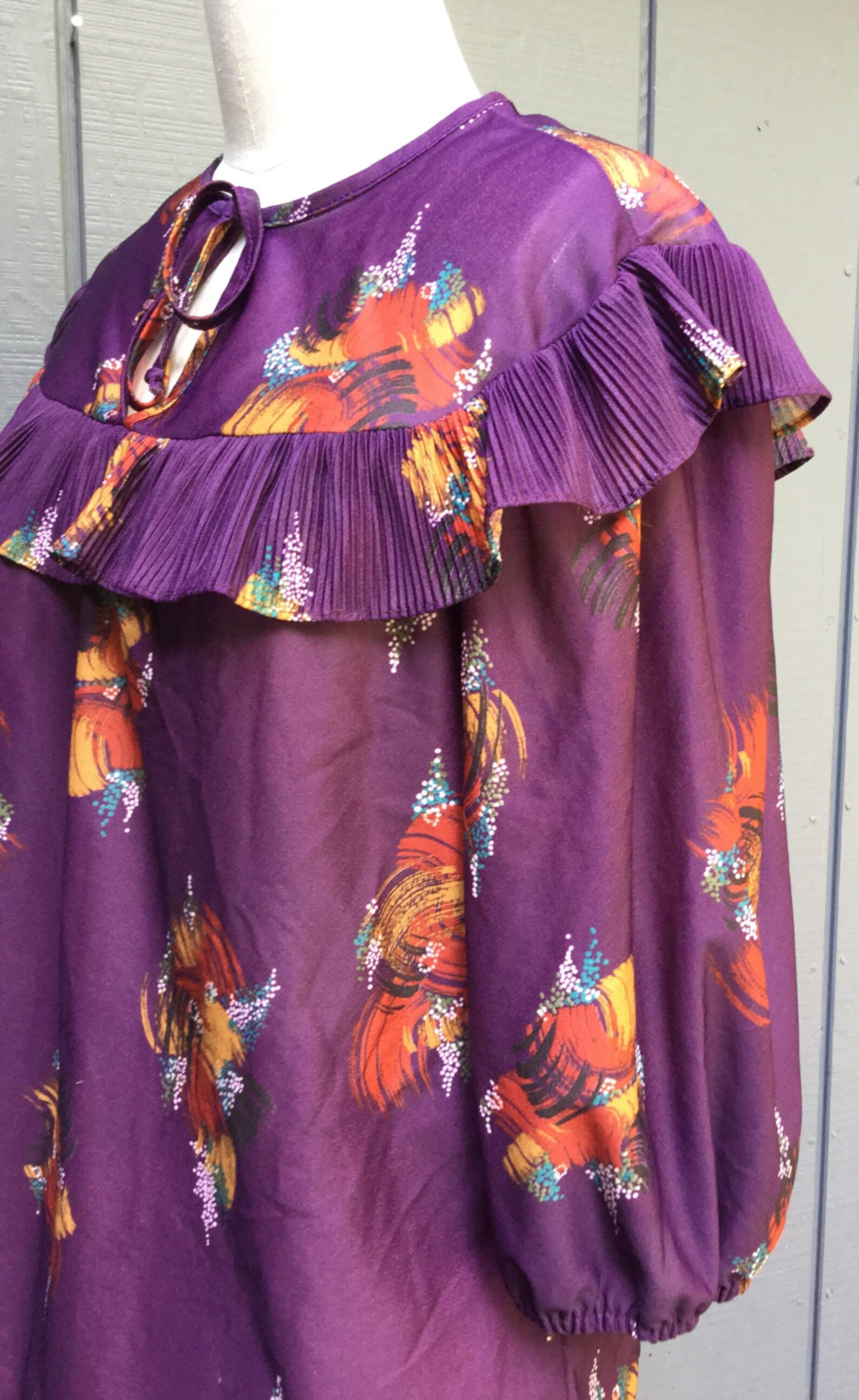 Vintage 70's Deep Purple Ruffle Top Blouse. 3/4 Slv. Boho Top - Etsy