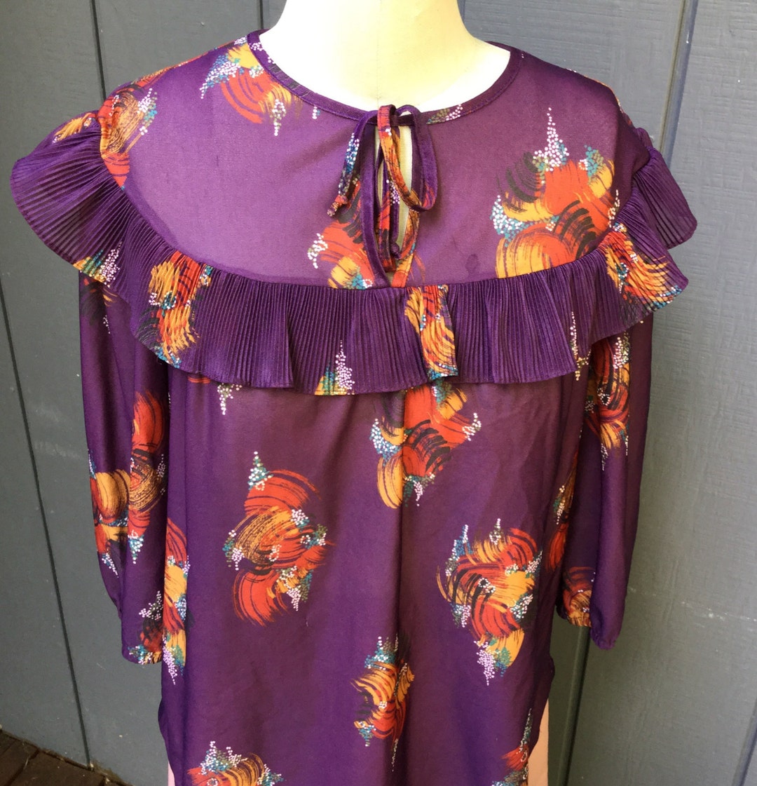 Vintage 70's Deep Purple Ruffle Top Blouse. 3/4 Slv. Boho Top - Etsy