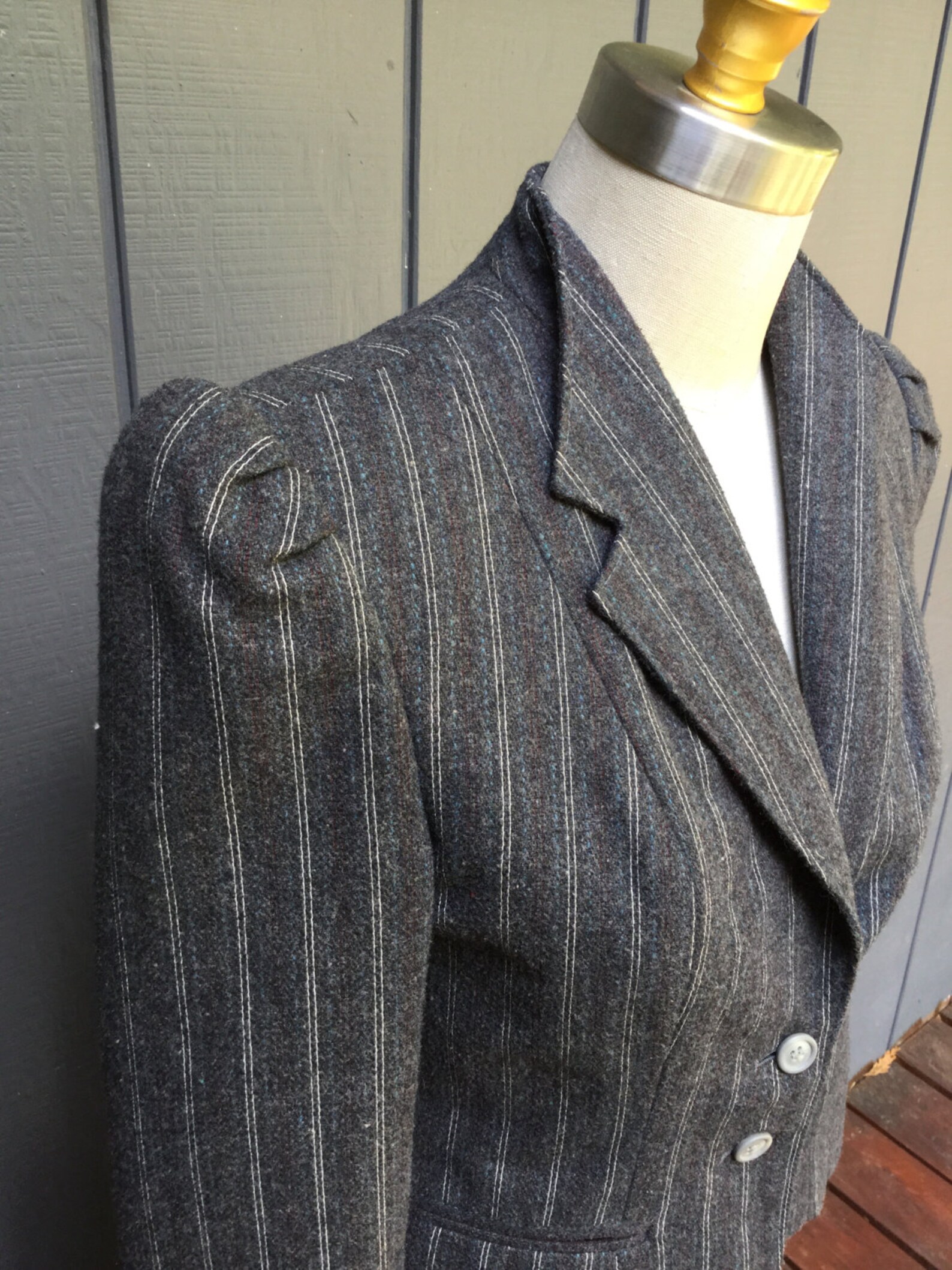 Vintage Grey Wool Blazer. 80's Secretary Blazer. Puff Sleeve Suit Coat ...