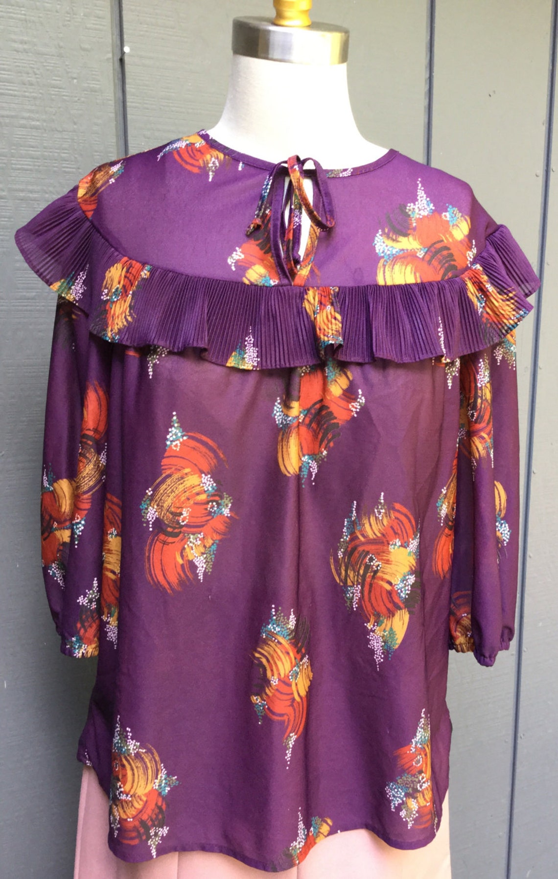 Vintage 70's Deep Purple Ruffle Top Blouse. 3/4 Slv. Boho Top - Etsy