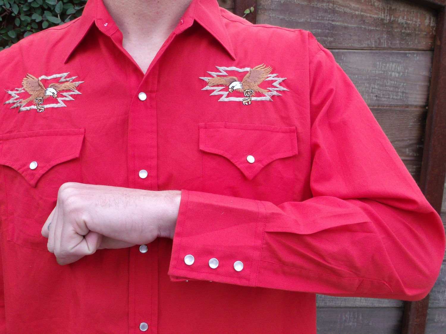 Vintage 70's Red Aztec Western Shirt Snap Down Tribal Shirt EAGLE ...