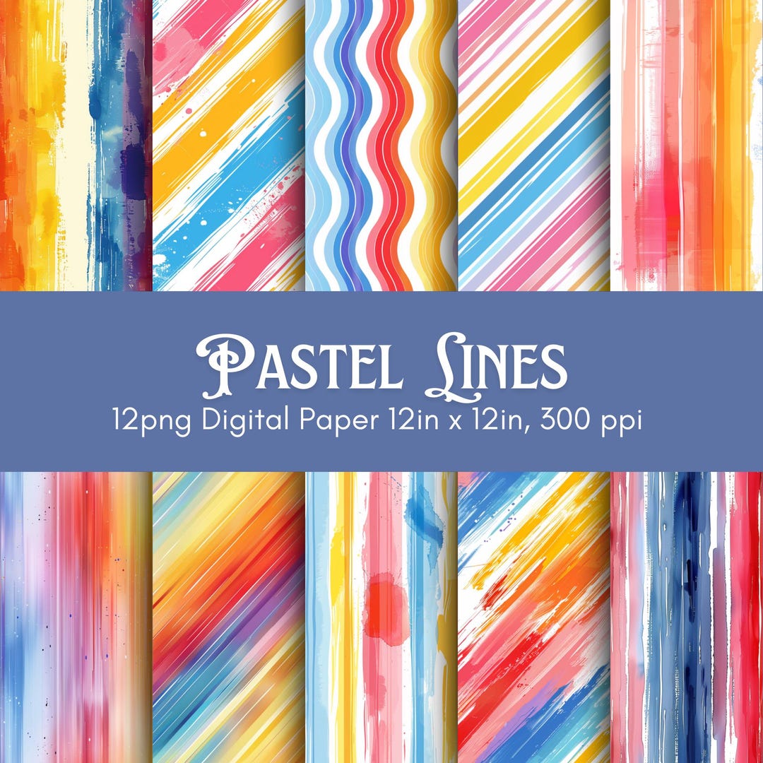 Pastel Lines Bundle Digital Pattern Paper for Crafting and Design ...