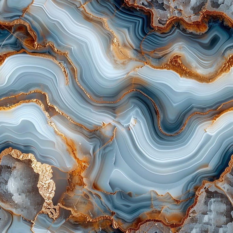 Light Blue and Gold Marble Digital Pattern Paper for Crafting and ...