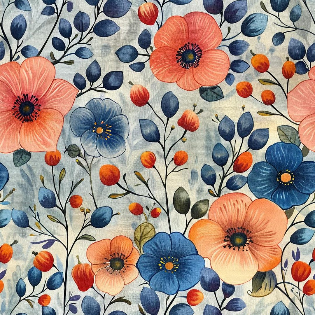 Pink and Blue Watercolour Flowers Digital Pattern Paper for Crafting ...