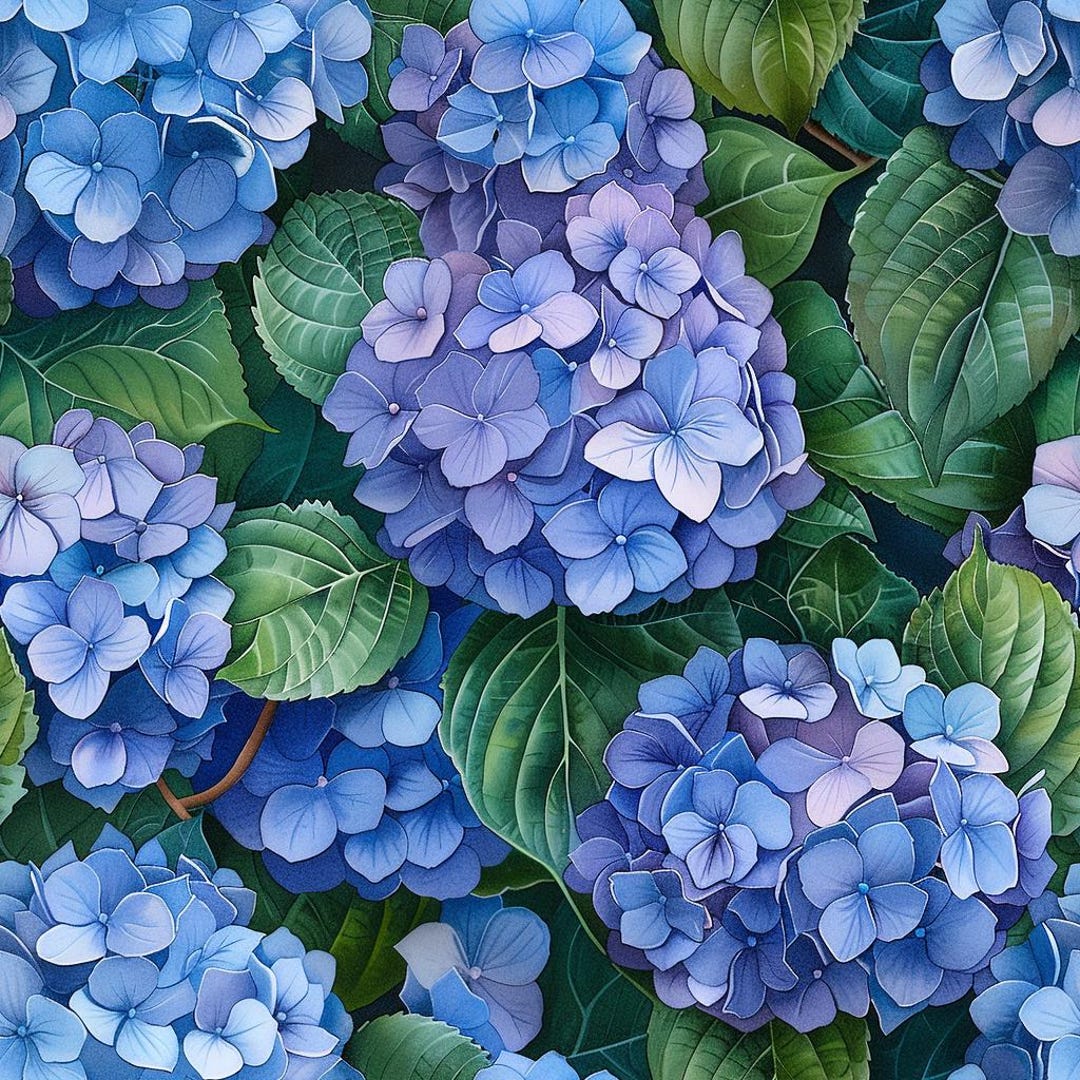 Blue Hydrangeas Watercolour Flowers Digital Pattern Paper for Crafting ...