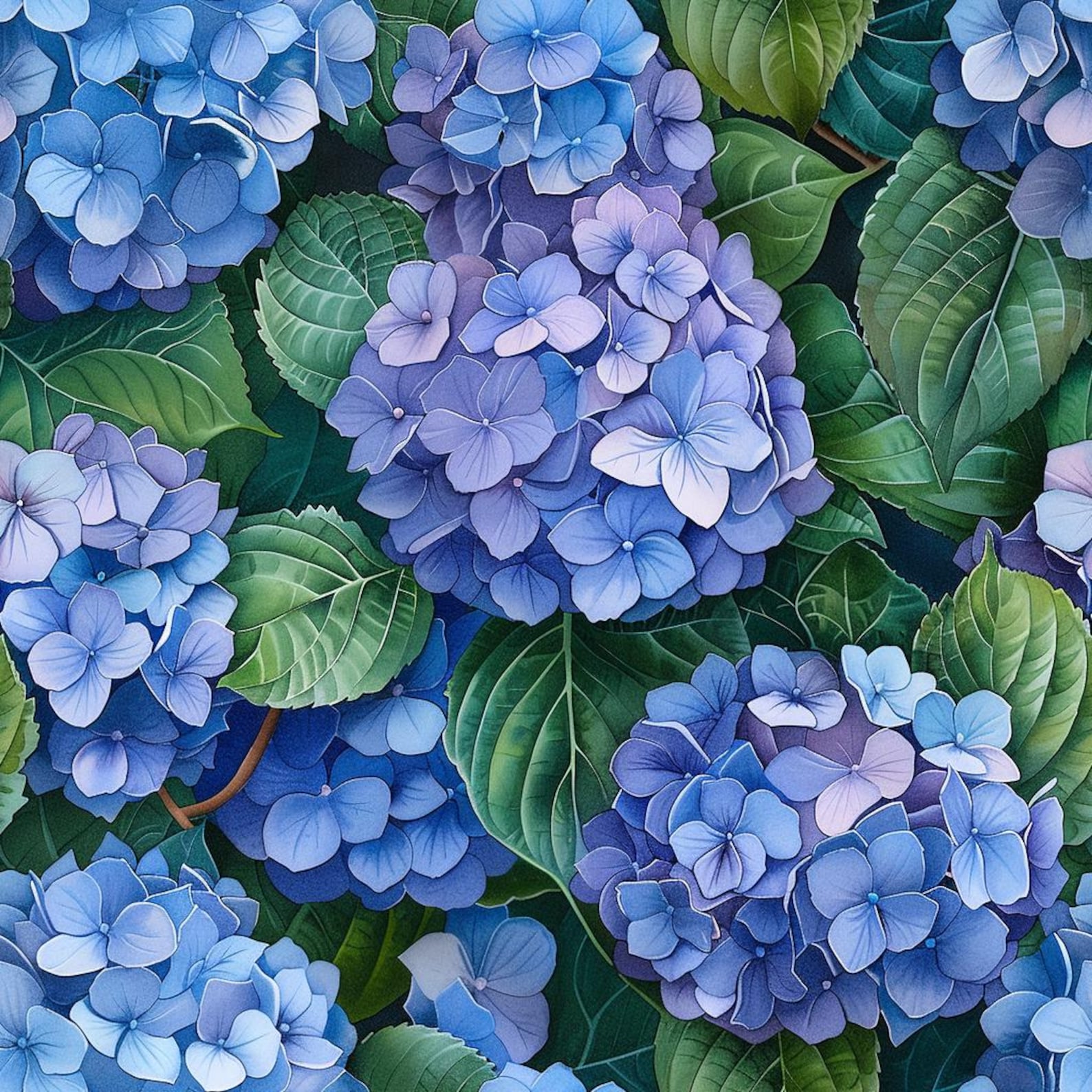Blue Hydrangeas Watercolour Flowers Digital Pattern Paper for Crafting ...