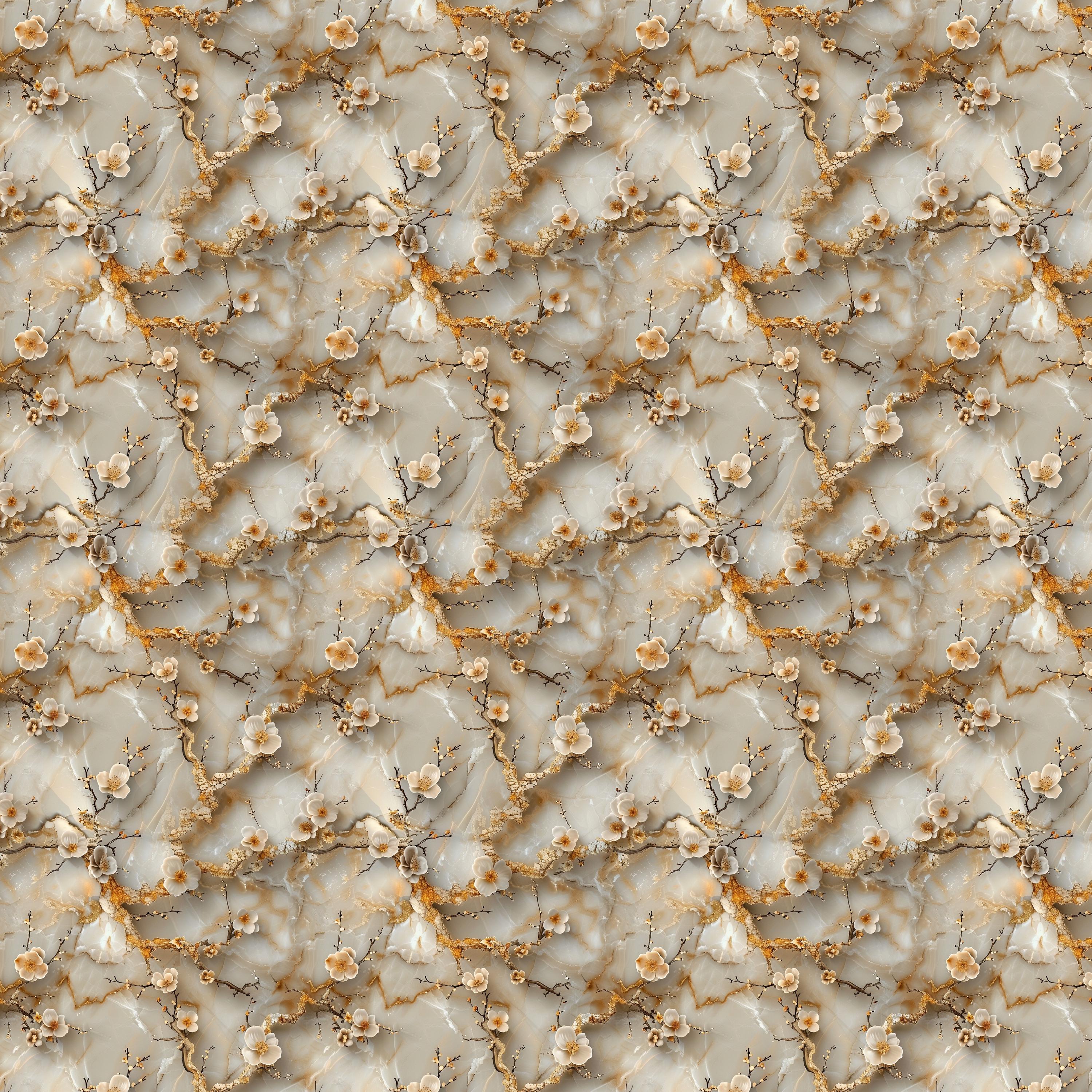 Gold and Grey Marble Digital Pattern Paper With Flowers for Crafting ...