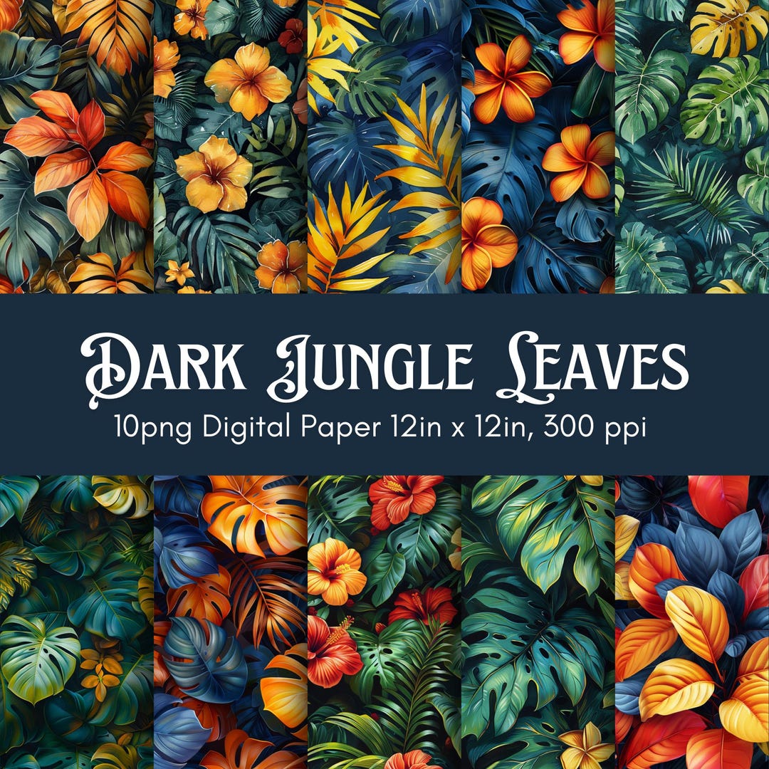 Dark Jungle Leaves Digital Pattern Paper for Crafting and Design ...