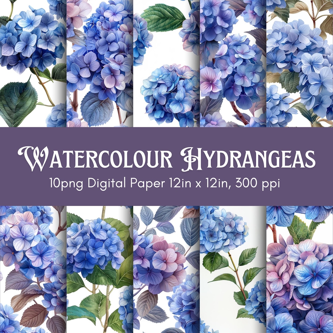 Beautiful Hydrangeas Flowers Digital Pattern Paper for Crafting and ...