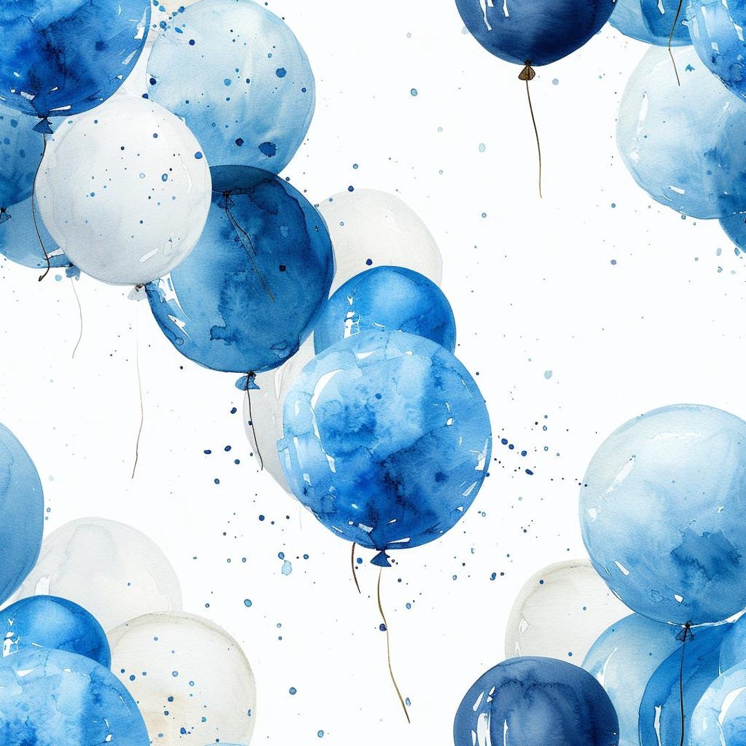 Blue Watercolour Balloons Digital Pattern Paper for Crafting and Design ...
