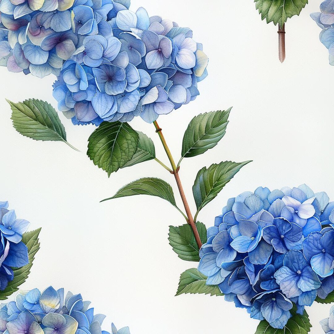 Blue Hydrangeas Watercolour Flowers Digital Pattern Paper for Crafting ...