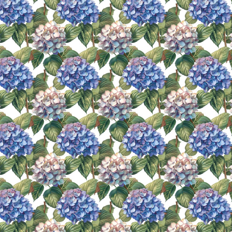 Watercolour Hydrangeas Digital Pattern Paper for Crafting and Design ...