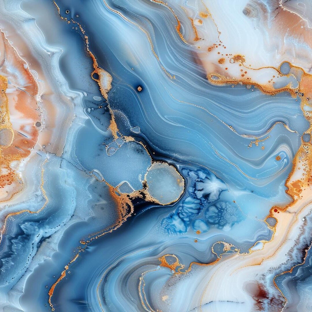 Light Blue and Gold Marble Digital Pattern Paper for Crafting and ...