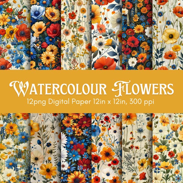 Blue Hydrangeas Watercolour Flowers Digital Pattern Paper for Crafting ...