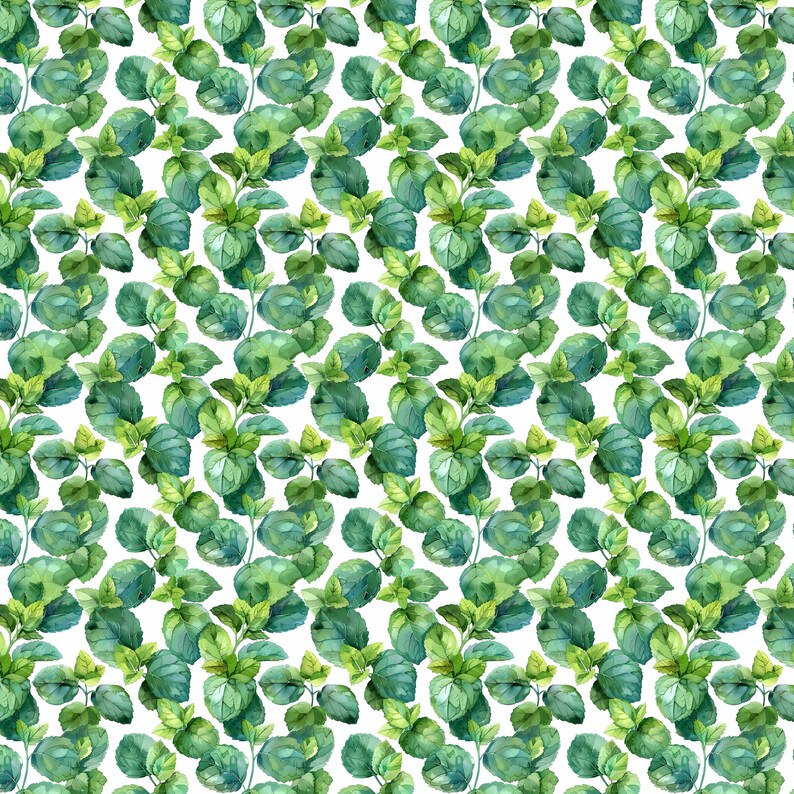 Watercolour Mint Leaves Digital Pattern Paper for Crafting and Design ...