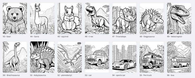Coloring Book Coloring Pages Digital Download | Animals, Transport ...