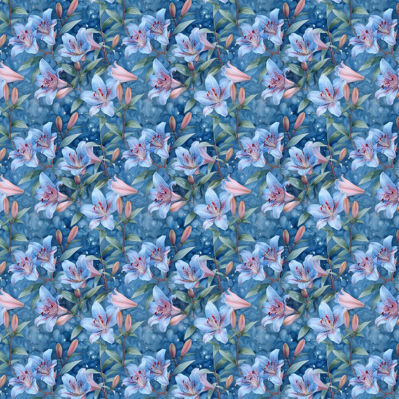 Blue Watercolour Flowers Digital Pattern Paper for Crafting and Design ...