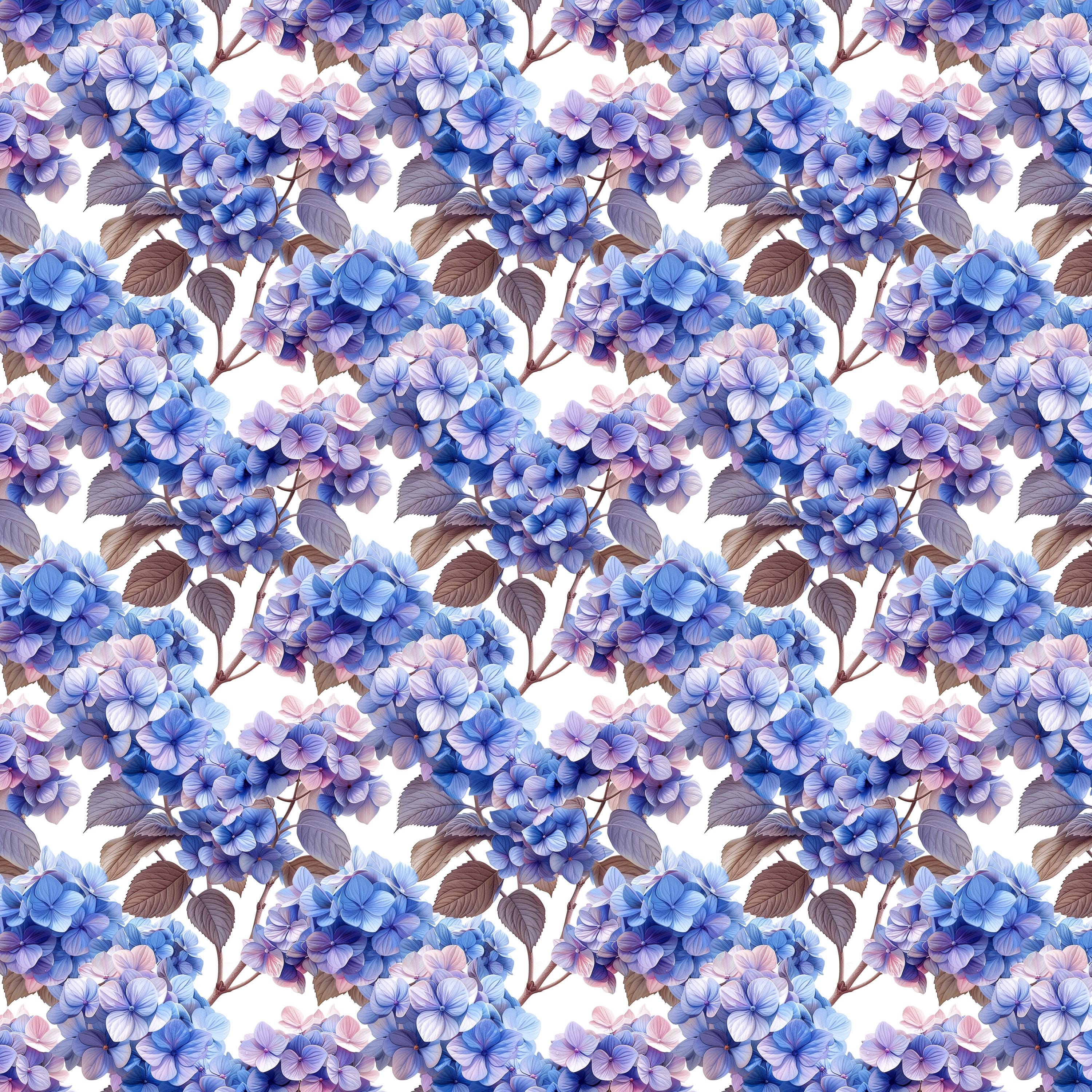 Blue Hydrangeas Watercolour Flowers Digital Pattern Paper for Crafting ...