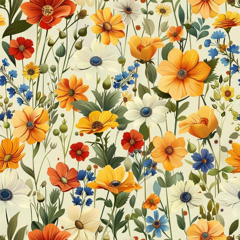 Watercolour Flowers Digital Pattern Paper for Crafting and Design ...