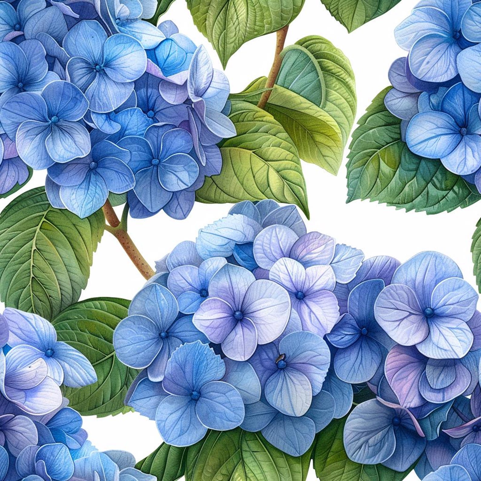 Blue Watercolour Hydrangeas Digital Pattern Paper for Crafting and ...