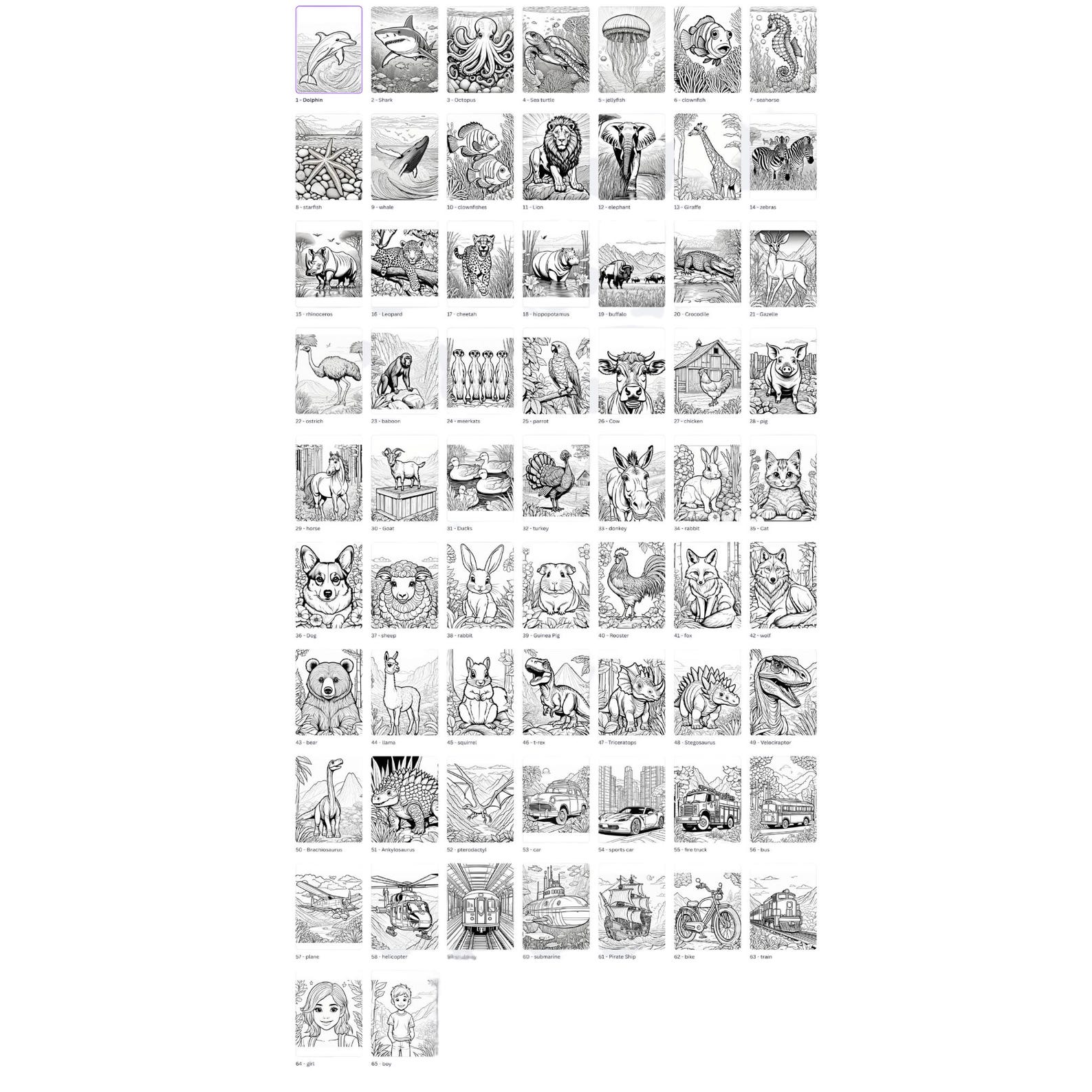 Coloring Book Coloring Pages Digital Download | Animals, Transport ...