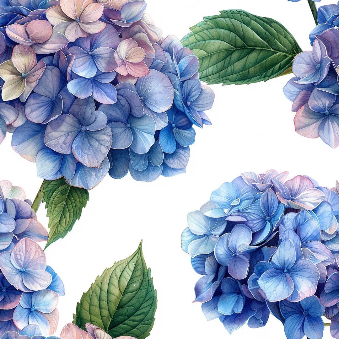 Blue Hydrangeas Watercolour Flowers Digital Pattern Paper for Crafting ...