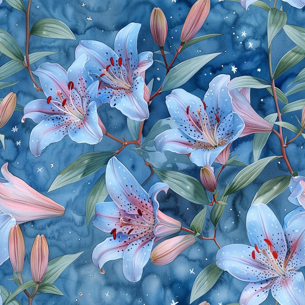 Blue Watercolour Flowers Digital Pattern Paper for Crafting and Design ...