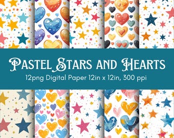 Pastel Stars Digital Pattern Paper for Crafting and Design Projects. 12 ...