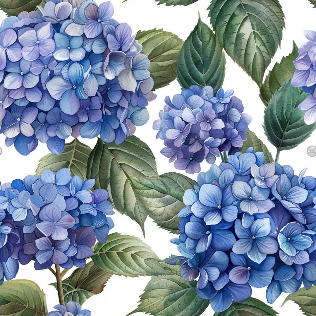 Blue Watercolour Hydrangeas Digital Pattern Paper for Crafting and ...