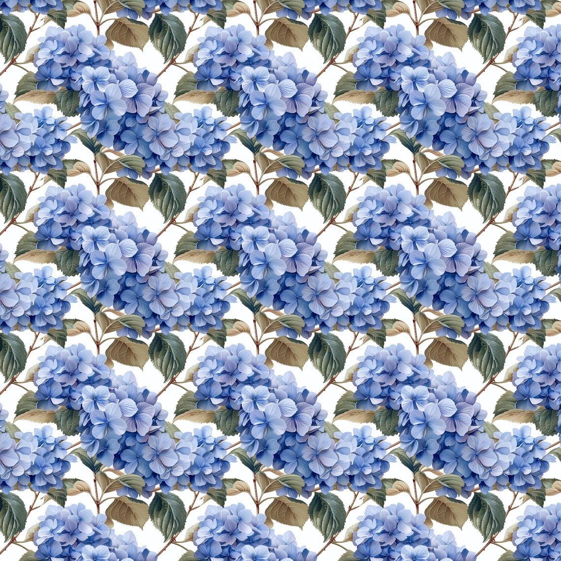 Blue Hydrangeas Watercolour Flowers Digital Pattern Paper for Crafting ...