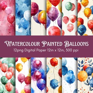 Watercolour Balloons Digital Pattern Paper for Crafting and Design ...