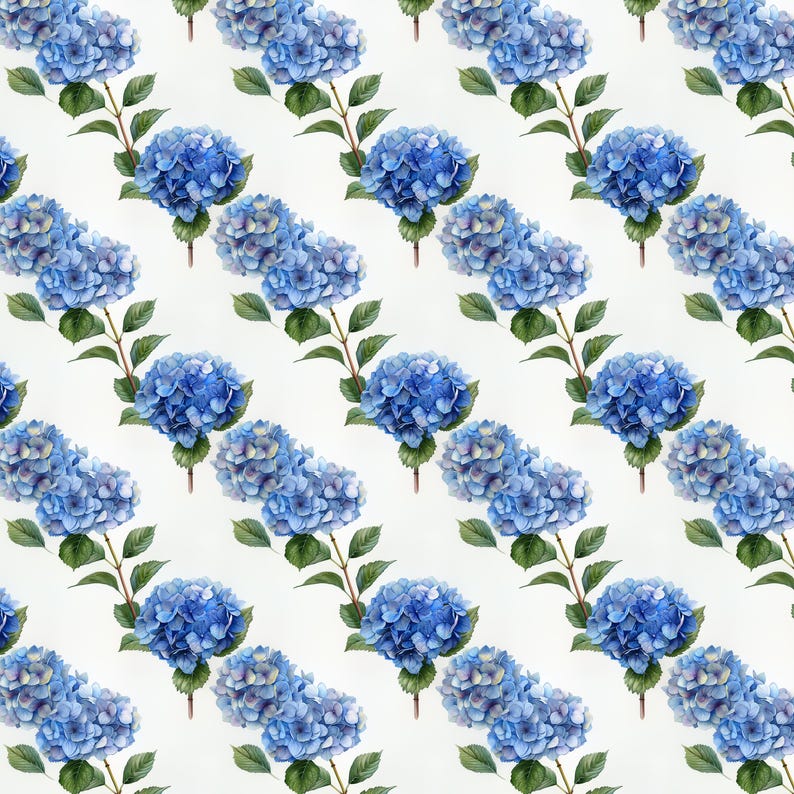Blue Hydrangeas Watercolour Flowers Digital Pattern Paper for Crafting ...